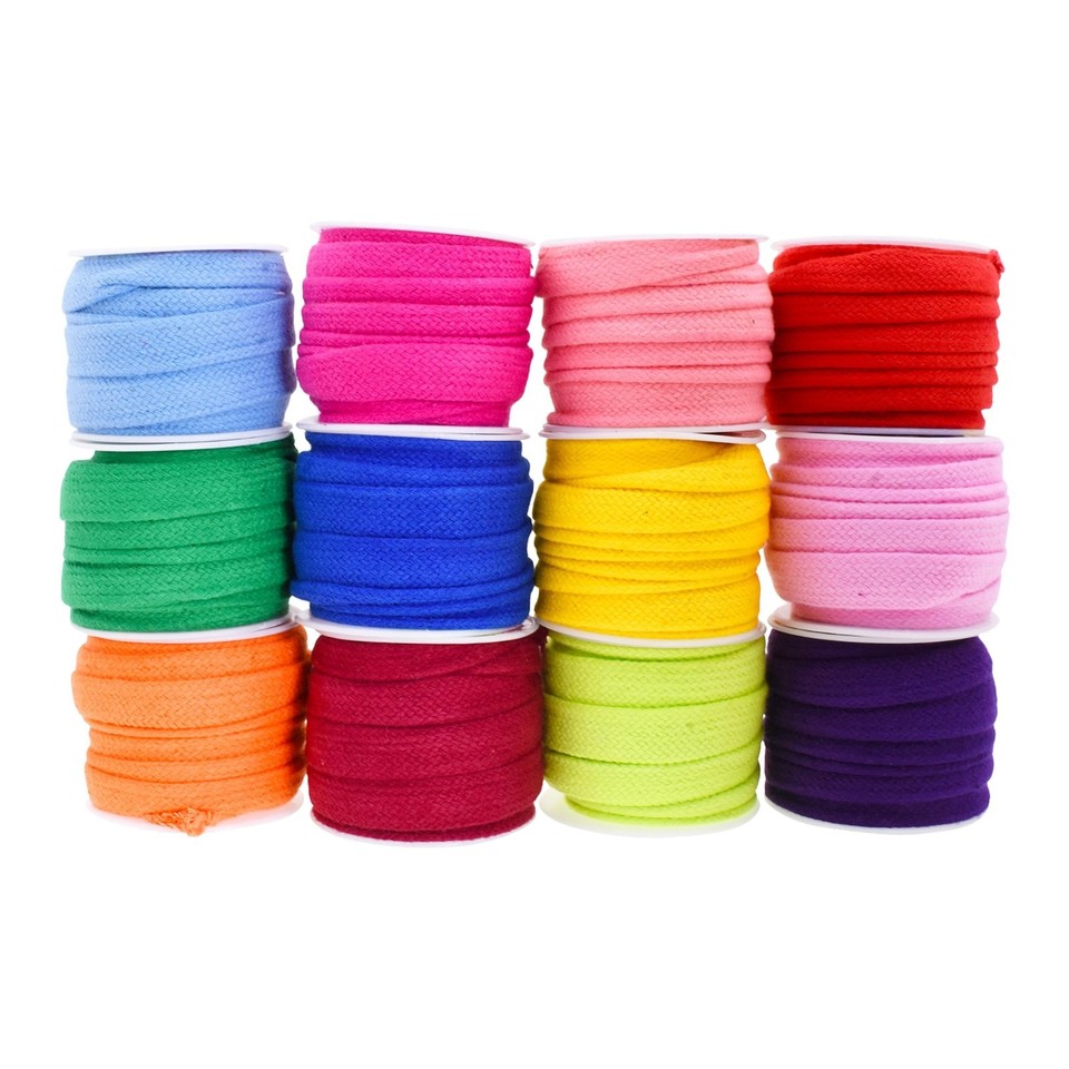 12 Rainbow Colors Flat Drawstring Cord - 3/4 Inch 36 YDs Soft Cotton ...