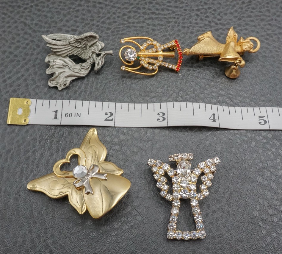 Lot Of 5 Vintage Angel Some Signed Gold And Silver Tone Rhinestone ...