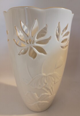 Lenox Vase Cut Out Flowers Cream with Gold Trim 8 1/4" Tall Made in USA ...