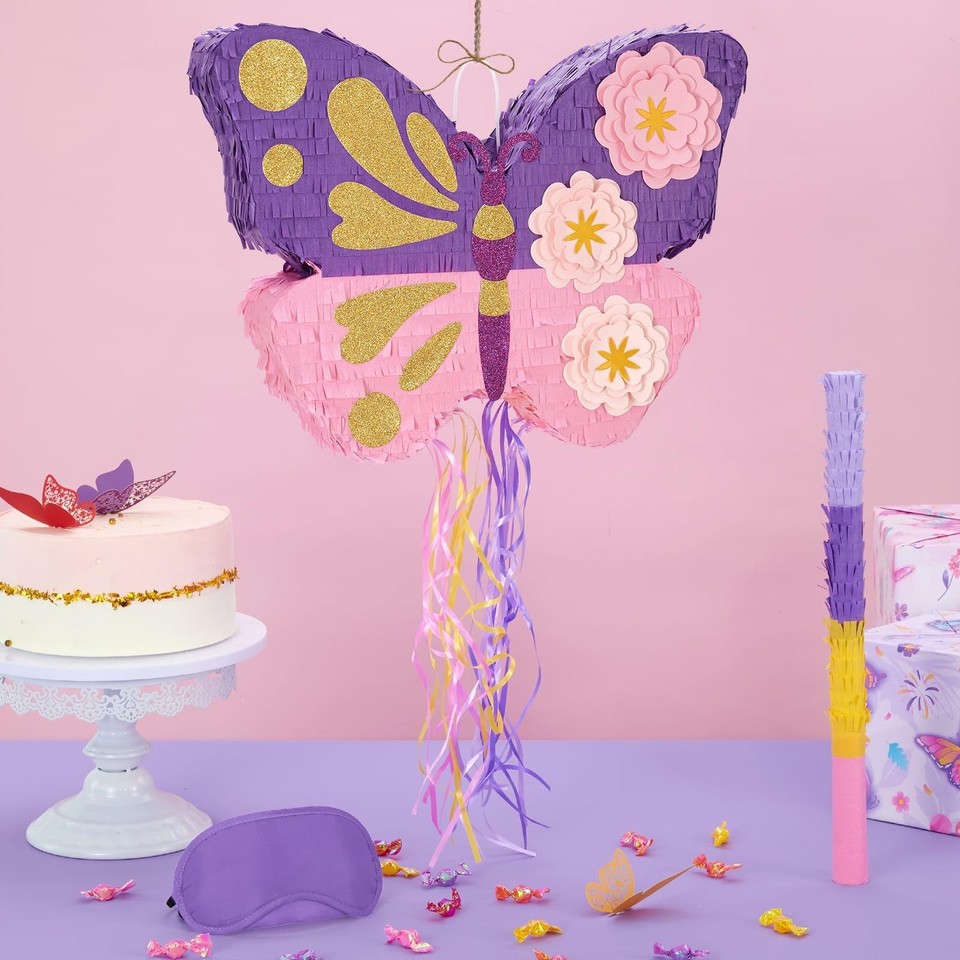 Butterfly Piñata for Birthday Party - Pull String Game with Stick ...