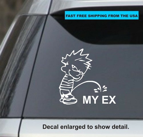 White 5.5" Calvin Peeing Pissing On My Ex Sticker Decal Bumper Sticker ...