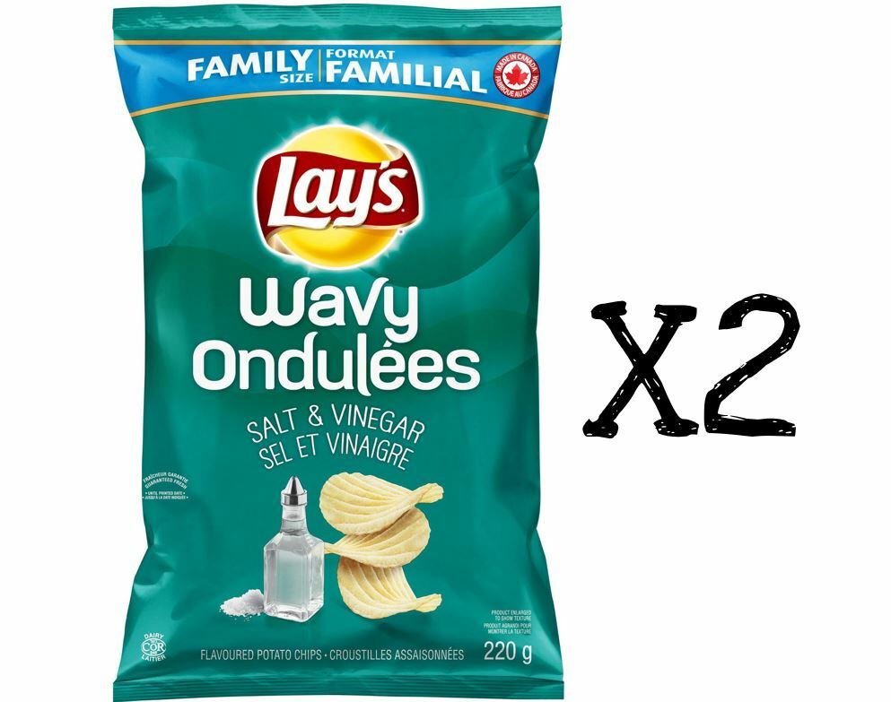 Lays Wavy Salt & and Vinegar Chips Large Family Size 235g x2 Bags ...