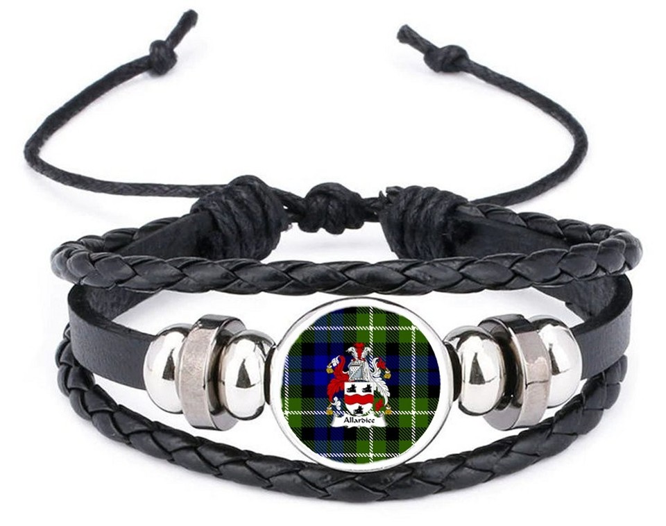 Allardice Scottish Clan Crest Black Leather Bracelet And Velvet Gift ...