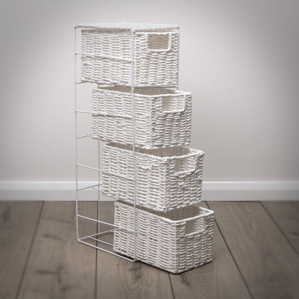 4 Drawer Paper Rope Tower Storage Unit With Metal Frame, Ideal for ...