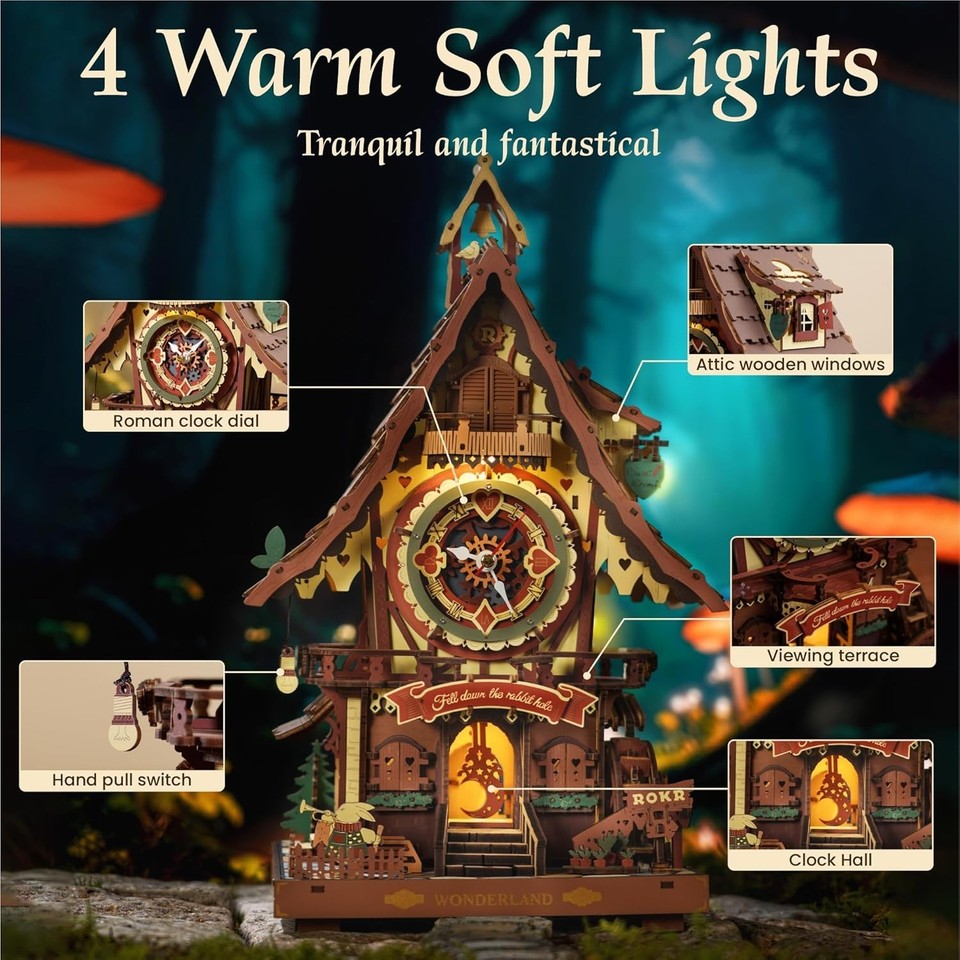 ROKR Mechanical Cuckoo Clock 3D Puzzle - Working Gears DIY Model Kit ...