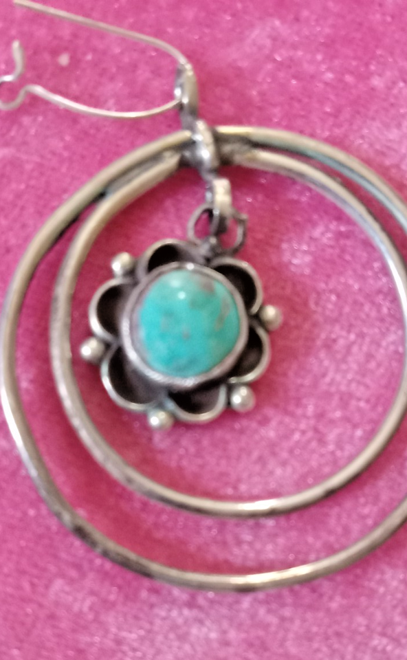 VINTAGE SOUTHWEST DOUBLE HOOP TURQUOISE DANGLE EARRINGS | eBay