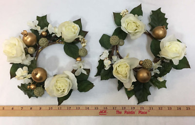 Candle Rings Pair Set White Rose Gold Fruit Berry Artificial 10 ...