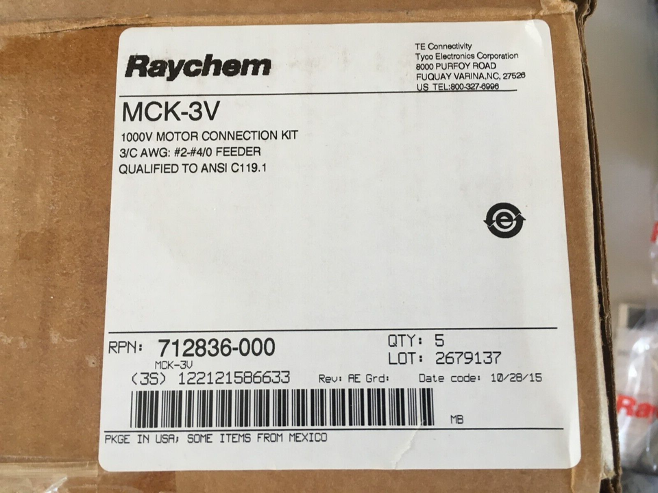 Box of 5, Raychem MCK-3V 1000V Motor Connection Kit Heat Shrink - Fast ...