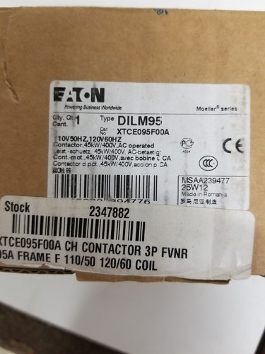 Eaton XTCE095F00A Contactor DILM95 3 pole FVNR 95A Frame F 110/120 50 ...