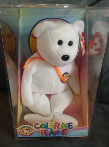 TY BEANIE BABIES WHITE BEAR COLOR ME BEANIE 2002 WITH ORANGE BOW - NEW ...