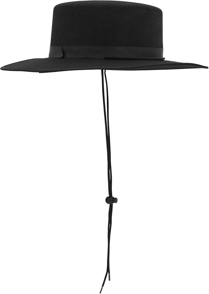 Adult Felt Spanish Flat Top Hat Bolero Wide Brim Black Plague Costume ...