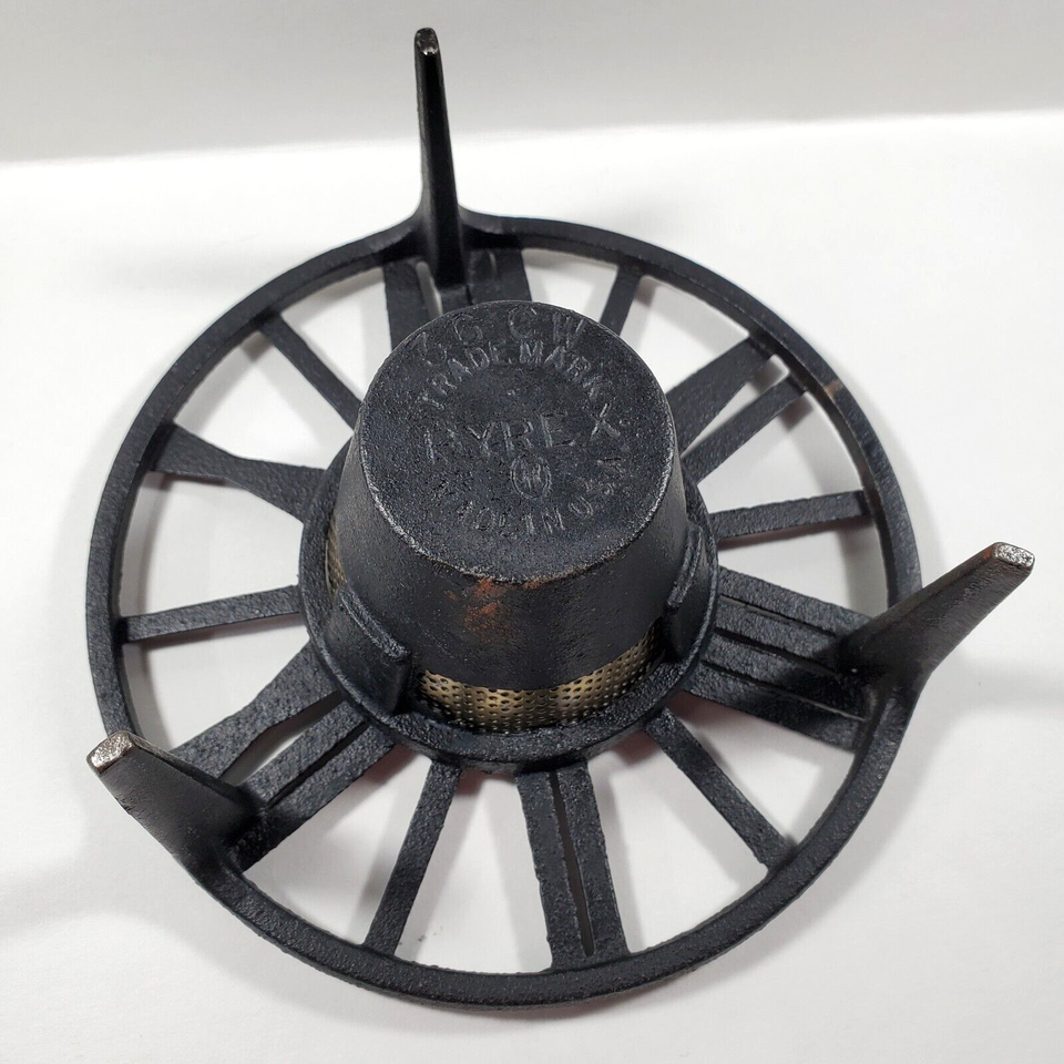 Vintage Pyrex Clock Face Cast Iron Trivet Warming Stand Roman Numerals ...