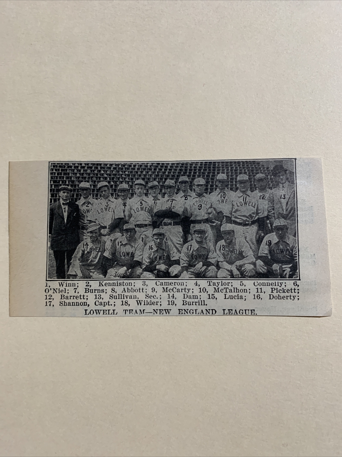 Lowell Tigers MA Jack Burns Frank Burrell F. Shannon 1907 Baseball Team ...