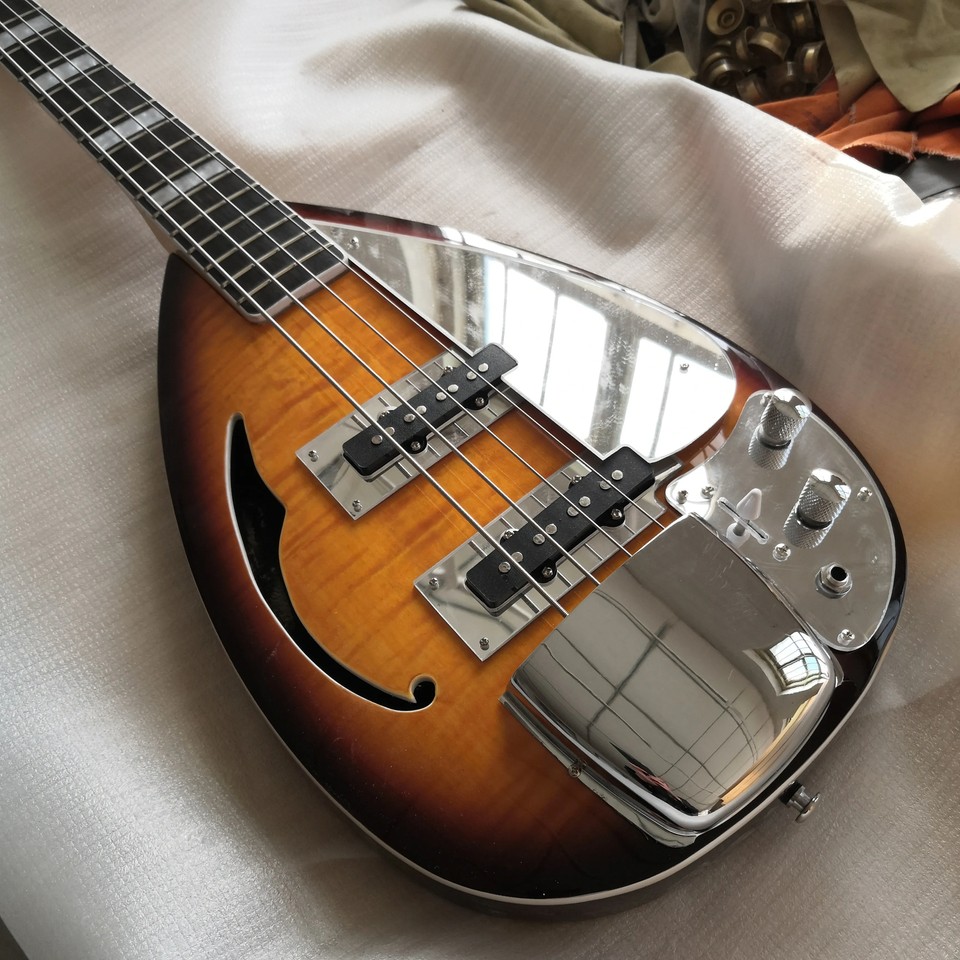 4 Strings Sunburst Drop Vox Phantom Electric Bass Guitar Semi Hollow ...