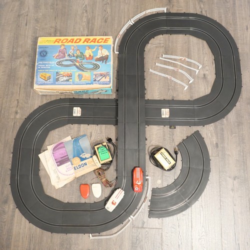 1962 Vintage Eldon Race Set w/ 2 Slot Cars Box 29 pcs. Track & Box ...