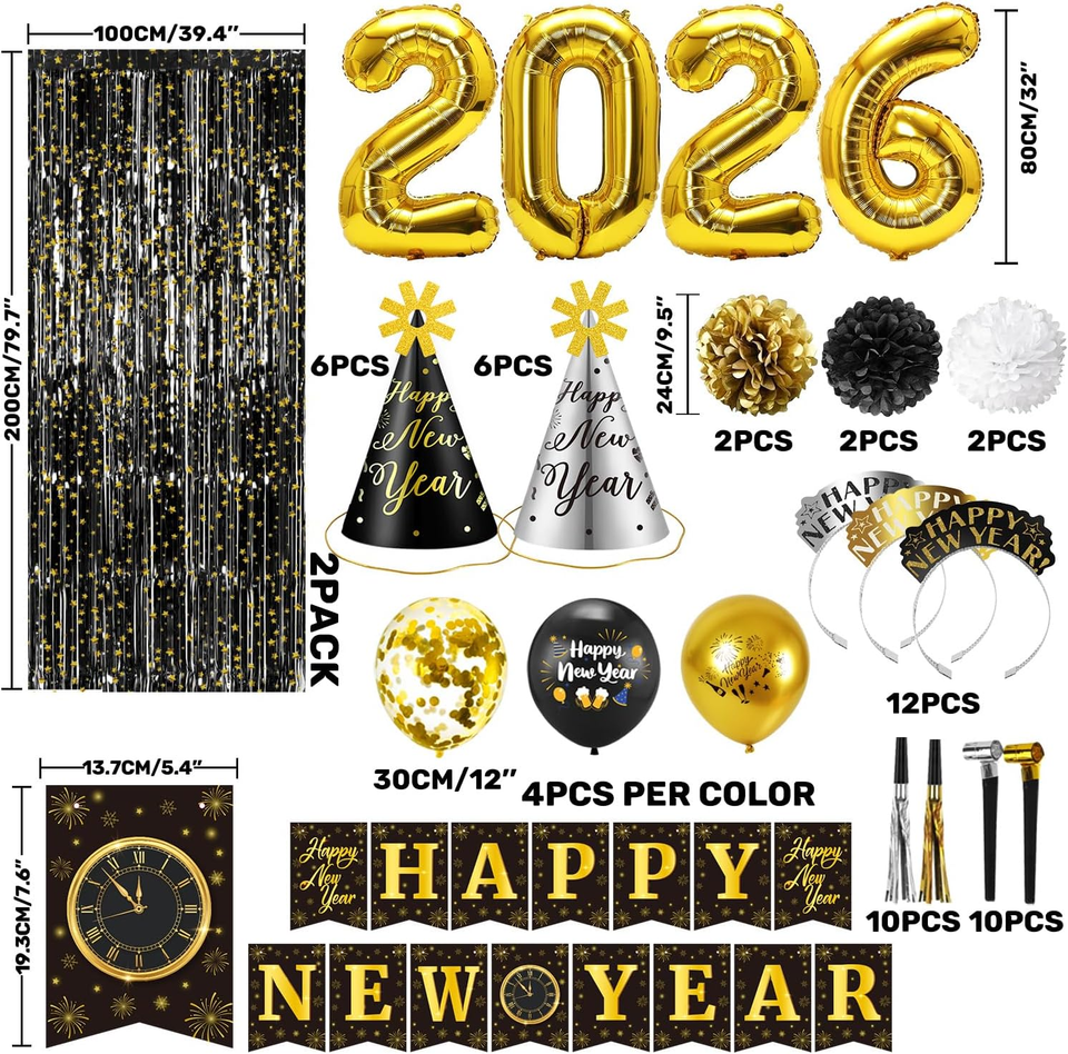 2026 New Year Party Eve Decorations Kit - Happy New Years Eve Party ...