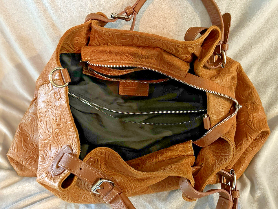 ISADORA ITALY Cuoio Tooled Genuine Leather Large Tote Bag Purse Soft ...
