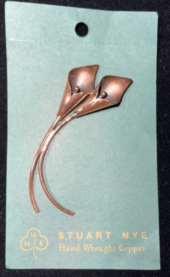 New Stuart Nye Copper Double Calla Lily Brooch Pin Signed Flower Nature ...