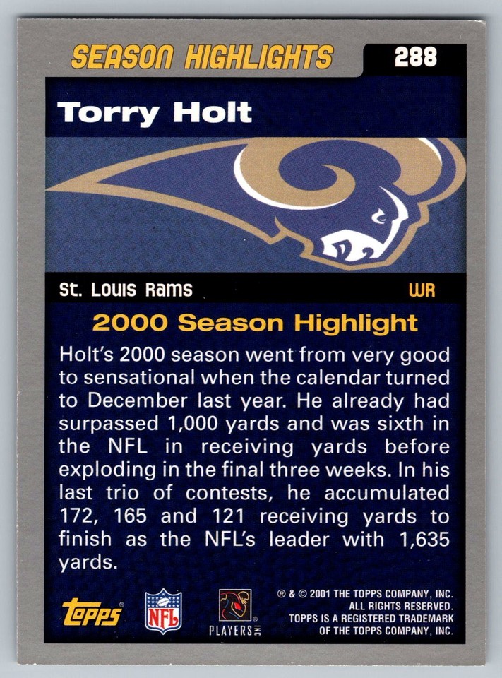 2001 Topps #288 Torry Holt Topps Collection St. Louis Rams Free S&H | eBay