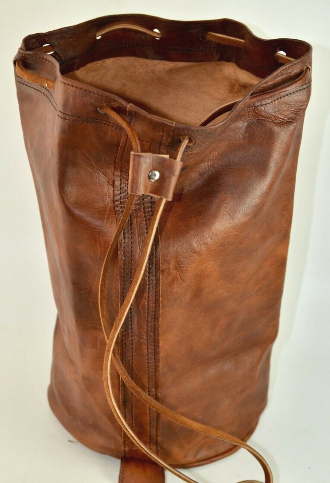 Organic Leather Drawstring Bucket Duffel Bag Backpack Rucksack Moroccan ...