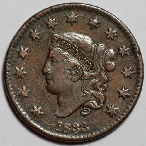 1833 Coronet Head Large Cent - Rotated Die - US 1c Copper Penny Coin ...