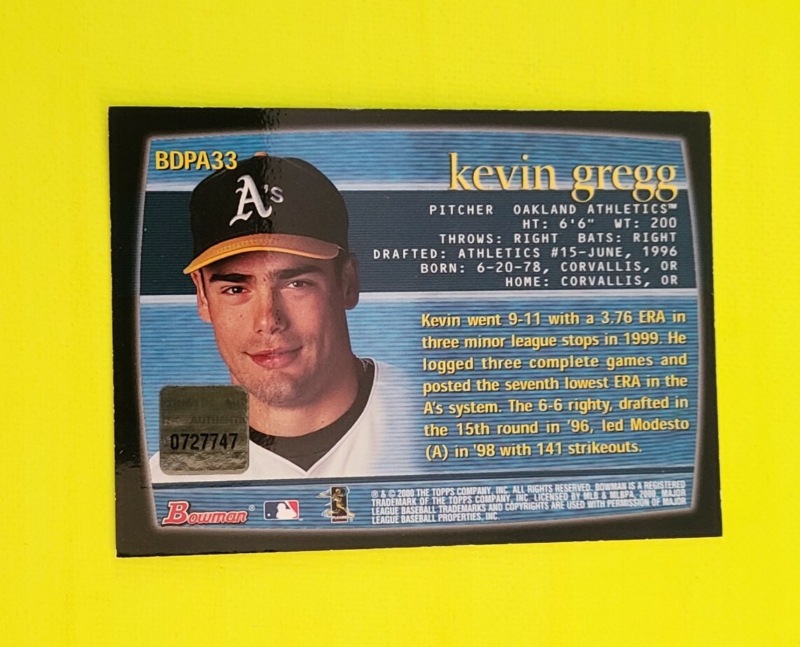 2000 Bowman Draft Autographes #BDPA33 Kevin Gregg | eBay