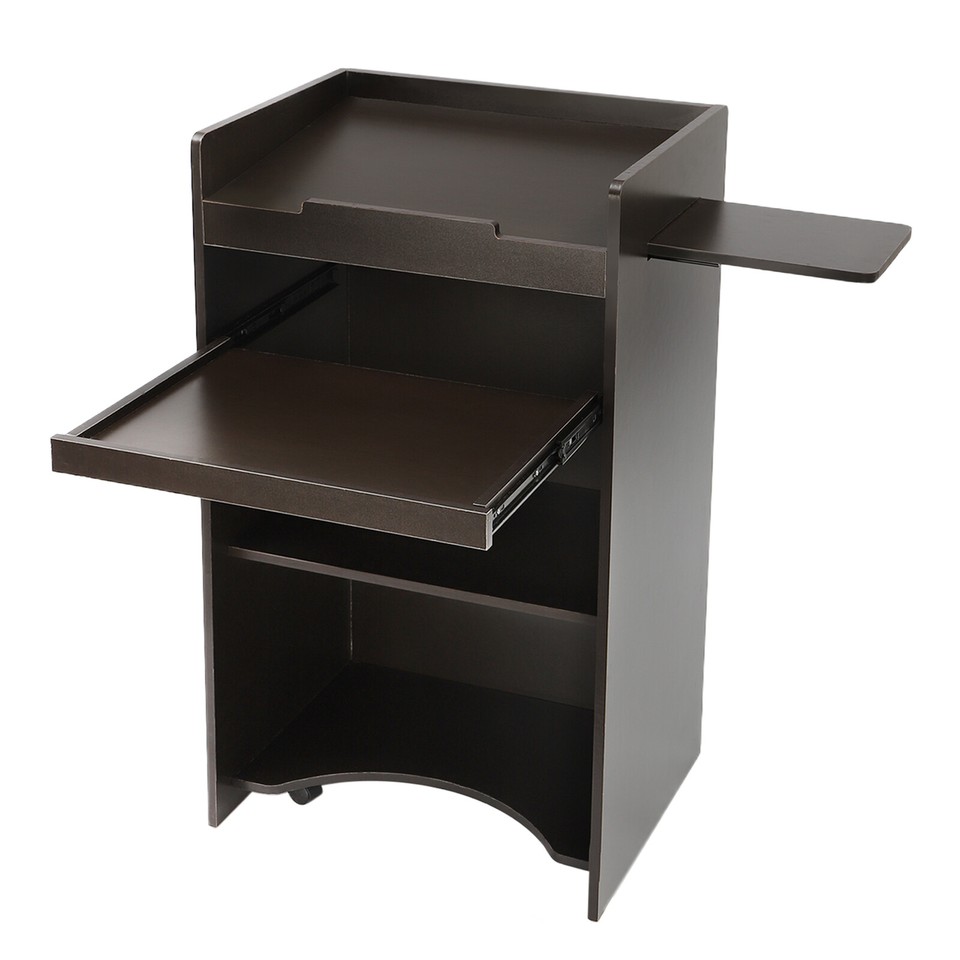 Mobile Floor Lectern with Side Shelf And Keyboard Tray, Black, Load ...