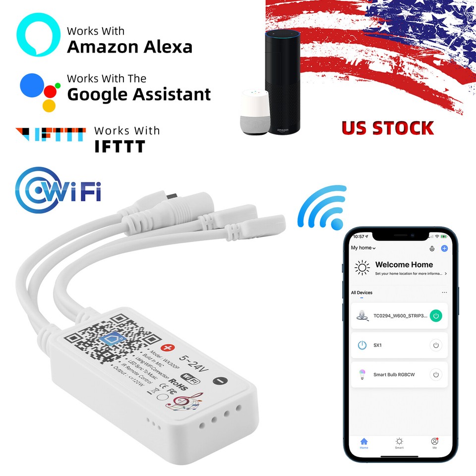 Smart WiFi LED RGB Controller Strip Lights Wireless Works with Alexa ...