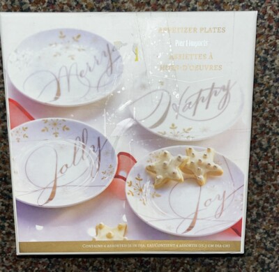Pier 1 Imports Appetizer Plates 6” Set of 4 Boxed Holiday Wishes ...