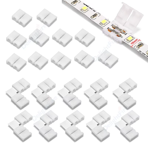 10Pcs Solderless LED Strip Connector 2/4/5 Pin L/T Type 8-10mm Gapless ...