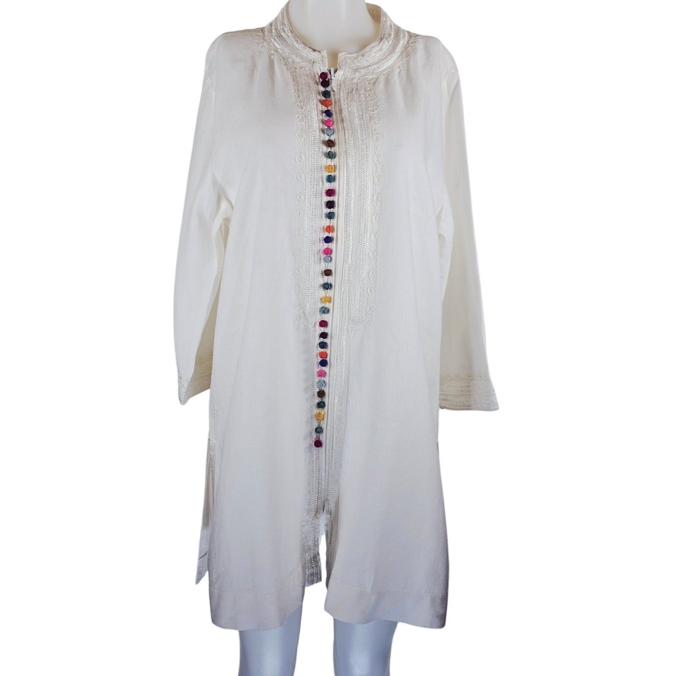 Soft Surroundings Desert Embroidered Button-Down Linen Tunic Women's XL ...