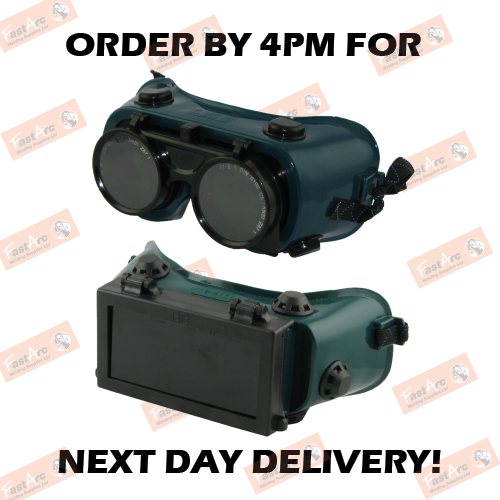 FLIP UP 2IN LENSES SHADE 5 GREEN GAS WELDING & BRAZING GOGGLES 4 1/4 ...