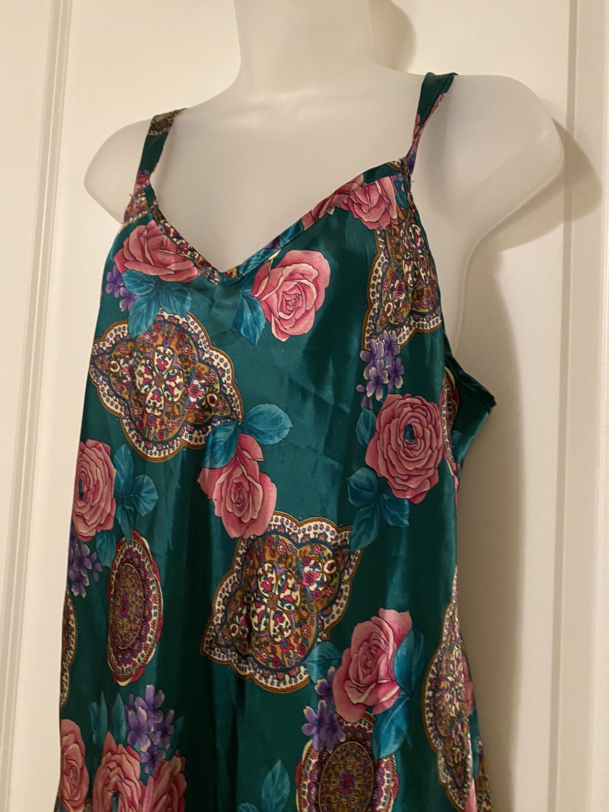 Adonna Silky Open Back Nightgown Roses Medium - Gem