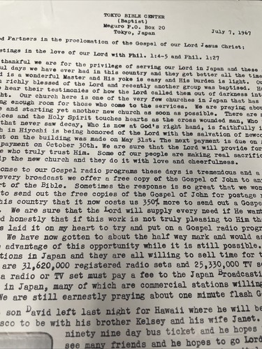 Tokyo Bible Center - Tokyo, Japan - Timothy Pietsch - 1967 Baptist ...