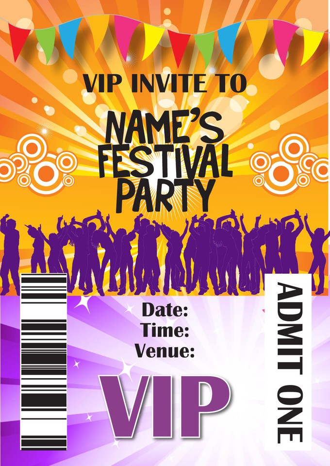 Personalised Festival Party VIP Pass Lanyard for Birthday Party Invite ...
