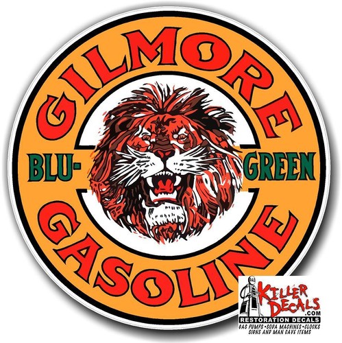 (GILM-1) 6" GILMORE BLU GASOLINE OIL VINYL DECAL FOR GAS PUMP LUBESTER ...