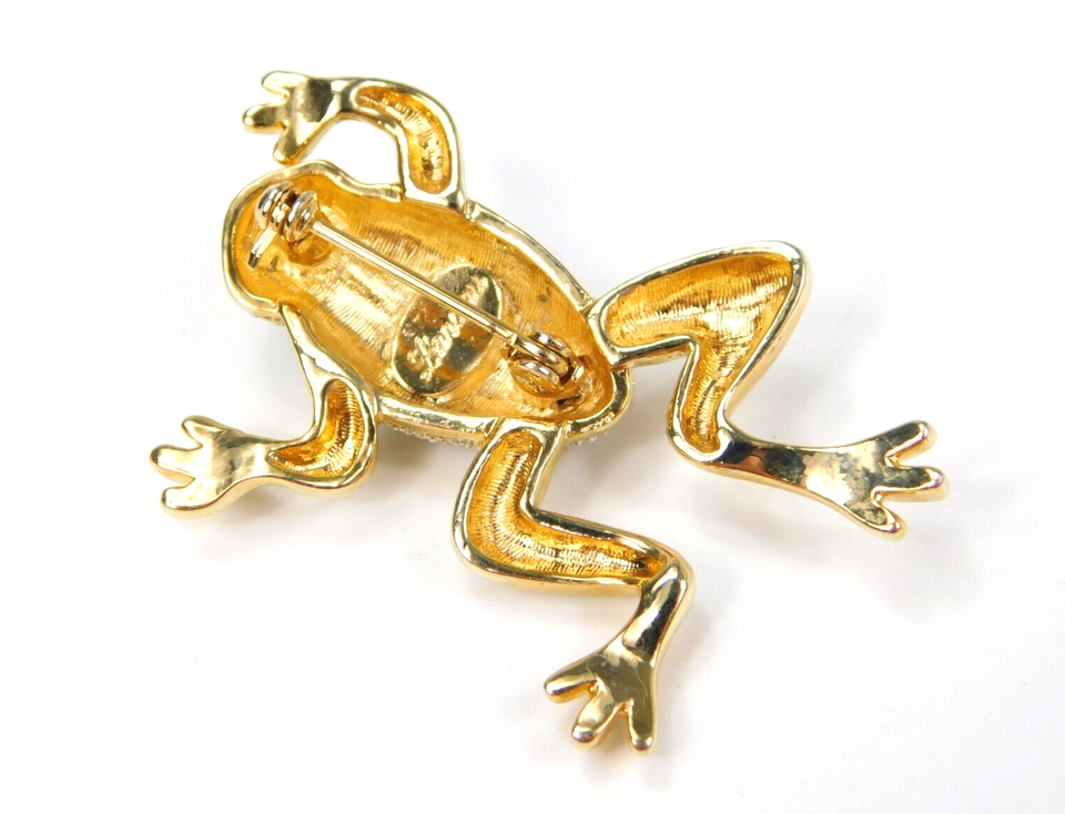 Vintage Landau Gold Tone Glass Rhinestone Green Eyed Frog Brooch Pin 2 ...