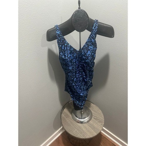 SPEEDO BLUE BLACK RUCHED SHELF BRA 1 PC SWIM BATHING SUIT SWIMSUIT 12 ...