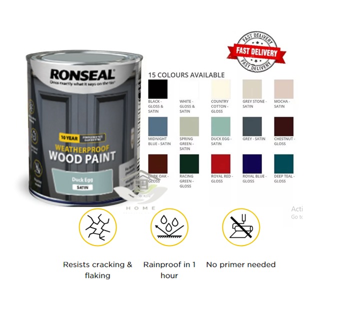 Ronseal 10Year Weatherproof Wood Paint All Colours Size Satin 750ml ...