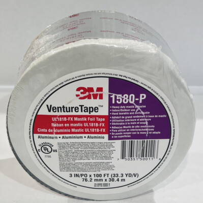 3M VentureTape 1580-P Mastic Aluminum Foil Tape 3" x 100ft 2.0mil HVAC ...