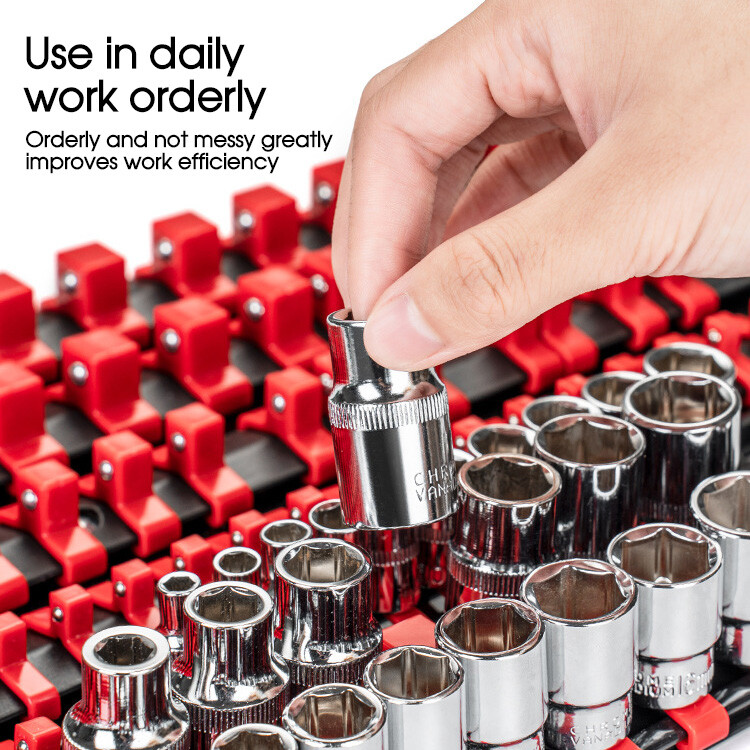 6Pc Socket Holder Sockets Storage Rail Rack Organizer Mountable Sliding ...