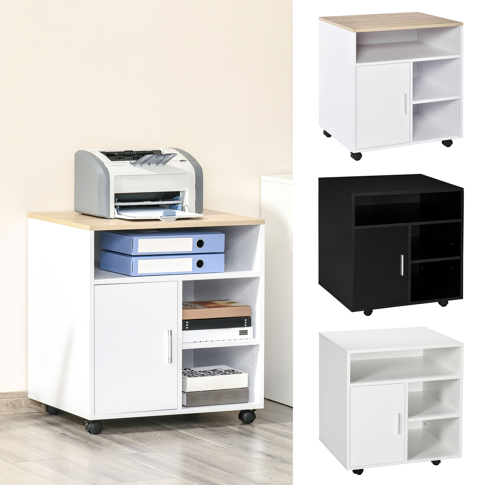Multi-Storage Printer Unit Office Organisation w/ 5 Compartments Wheels ...