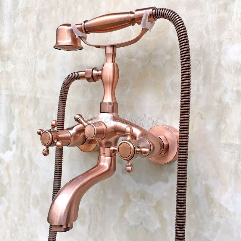 Red Copper Wall Mount Bath Filler Tap with Hand Shower Clawfoot Tub ...