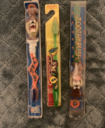 Lot 3 VTG NOS Looney Tunes Taz Kids Toothbrush Colgate Zoothbrush | eBay