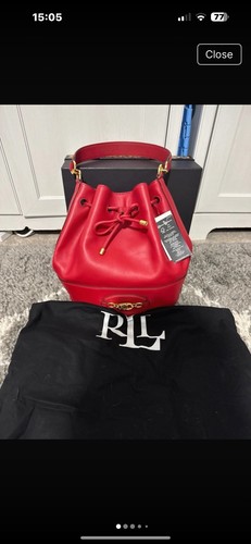 Lauren By Ralph Lauren Cherry Red Bucket Bag Leather New With Tags ...