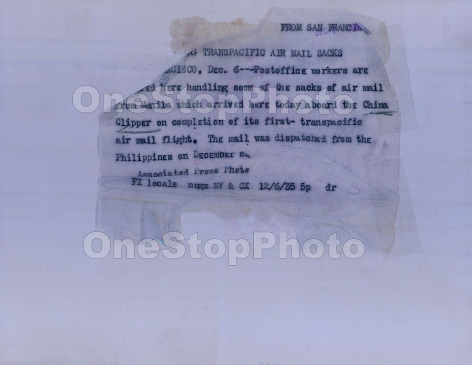 1935 Postal Workers Handling Mail Sacks CHINA CLIPPER First Flight ...