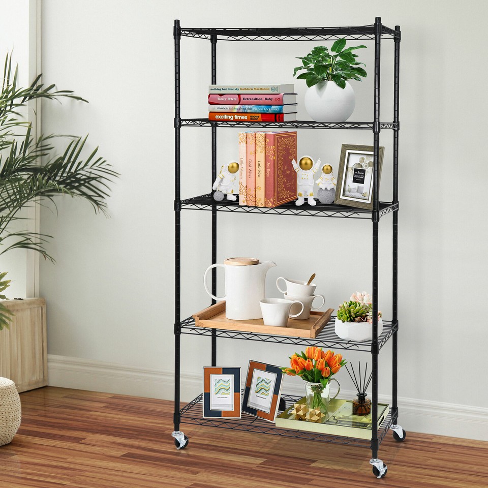 5-Tier Shelving Storage Rolling Carts Unit Wheel Casters Storage Rack ...