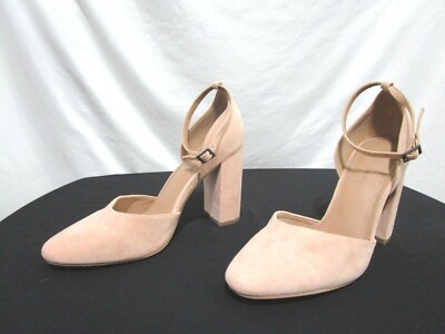 Asos Pink Faux Suede Ankle Strap Block Heel Open Side Pumps Heels Sz 6 ...