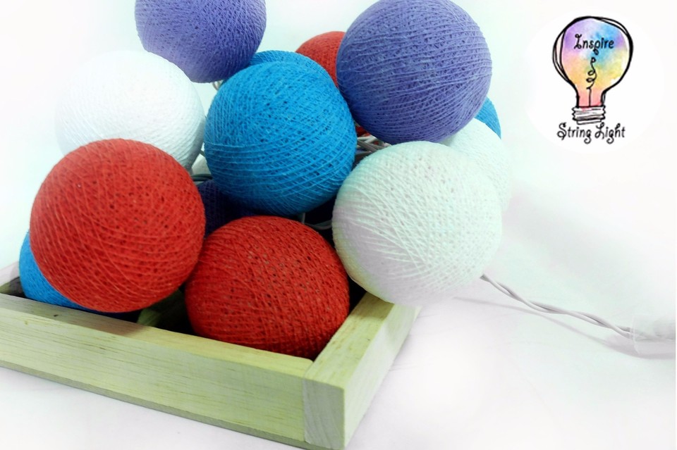 20 COTTON BALLS STRING FAIRY LIGHTS PARTY,PATIO,DECOR,CHRISTMAS,WEDDING ...