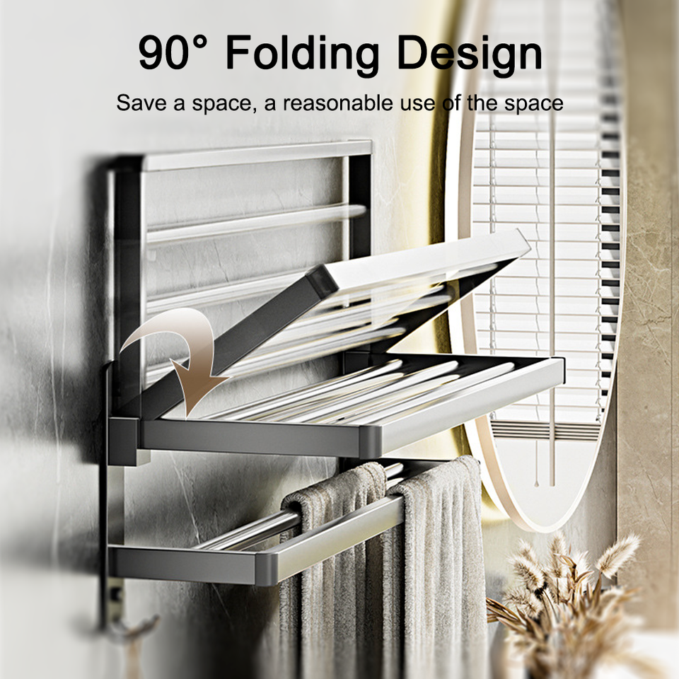 Double Tier Towel Rail Holder Wall Mounted Bathroom Rack Shelf With ...